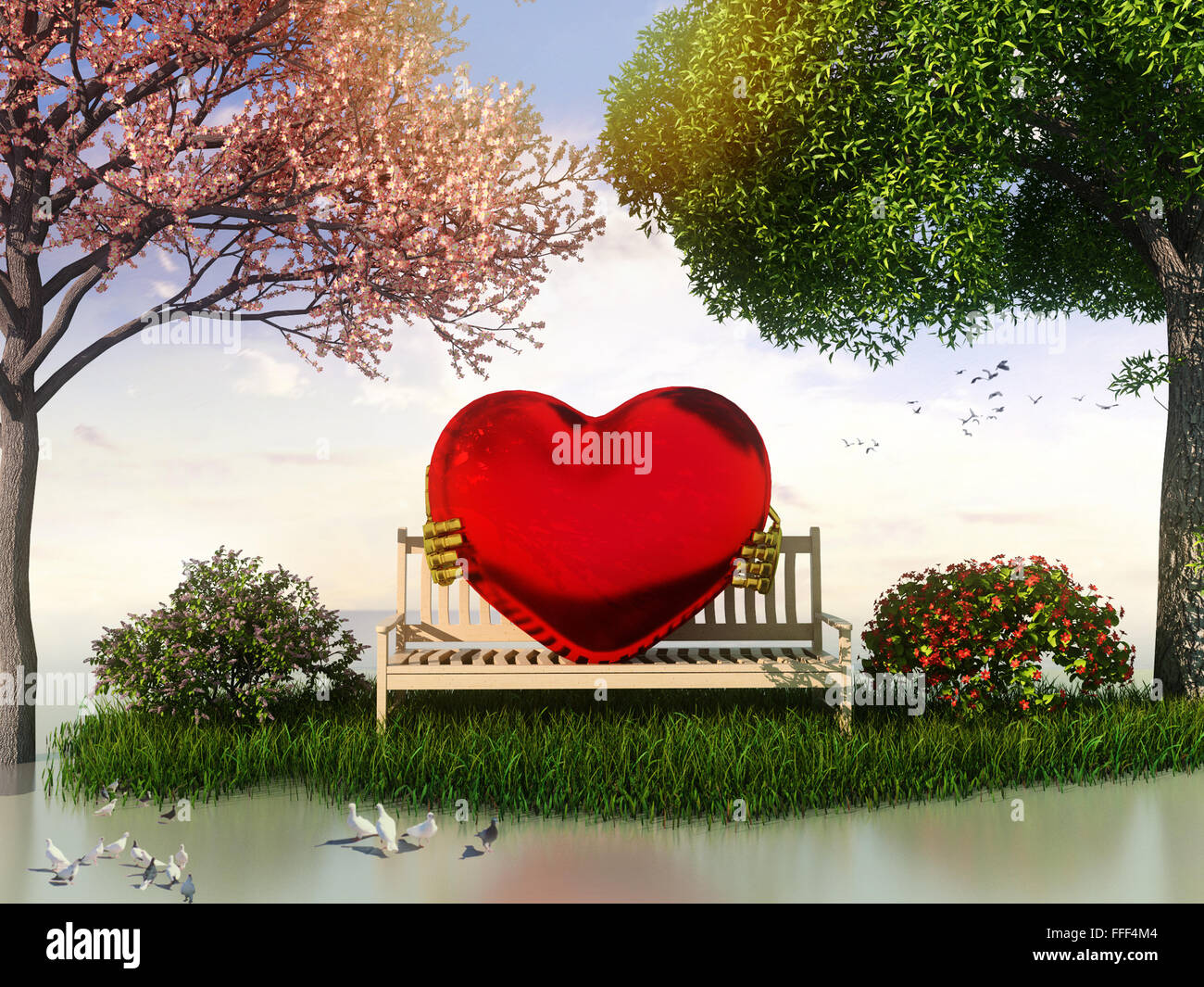 3D valentine view for love and romance with beautiful summer and spring ...