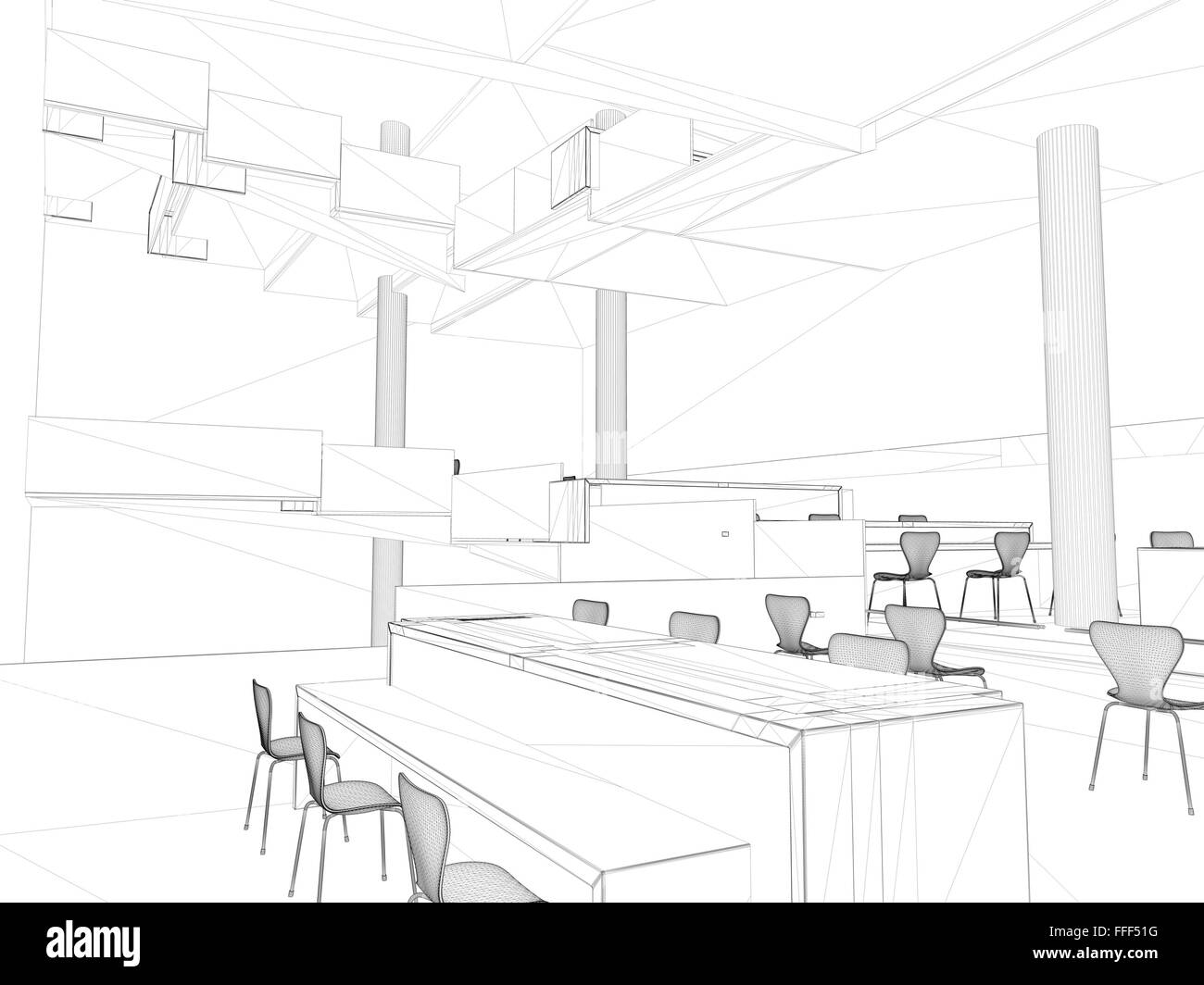 Perspective 3D render of a wireframe. blueprint background (my own ...