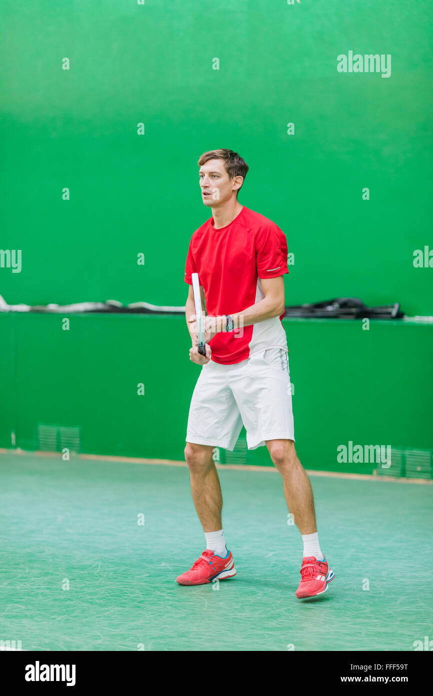 Professional tennis player have a training at indoor court Stock Photo ...