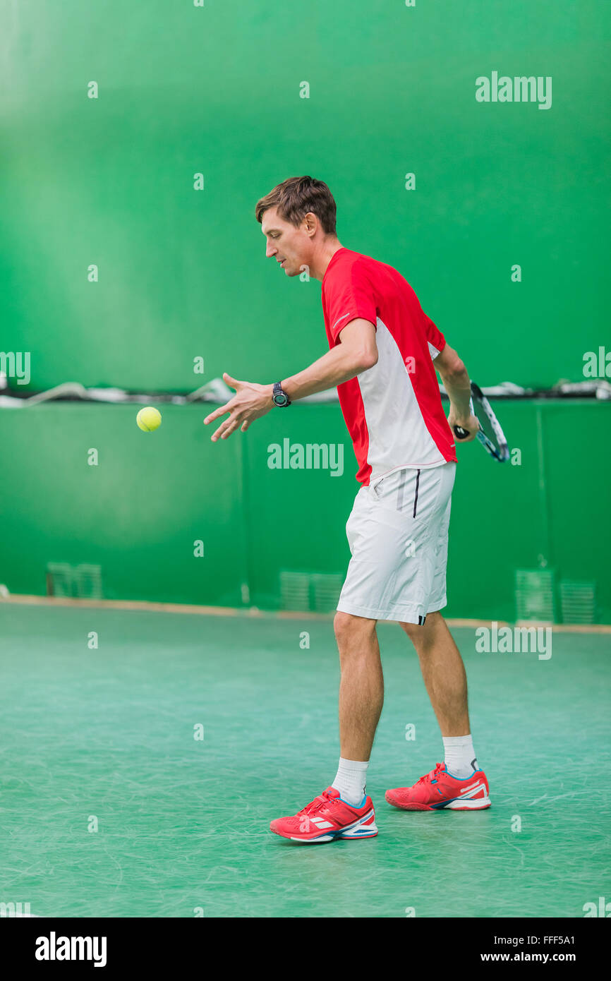 Professional tennis player have a training at indoor court Stock Photo ...