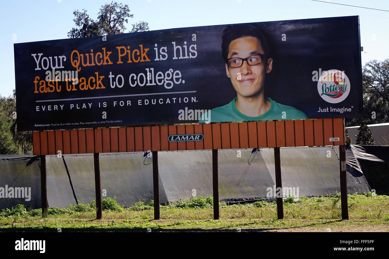 Roadside sign promoting Florida's Quick Pick lottery Stock Photo - Alamy