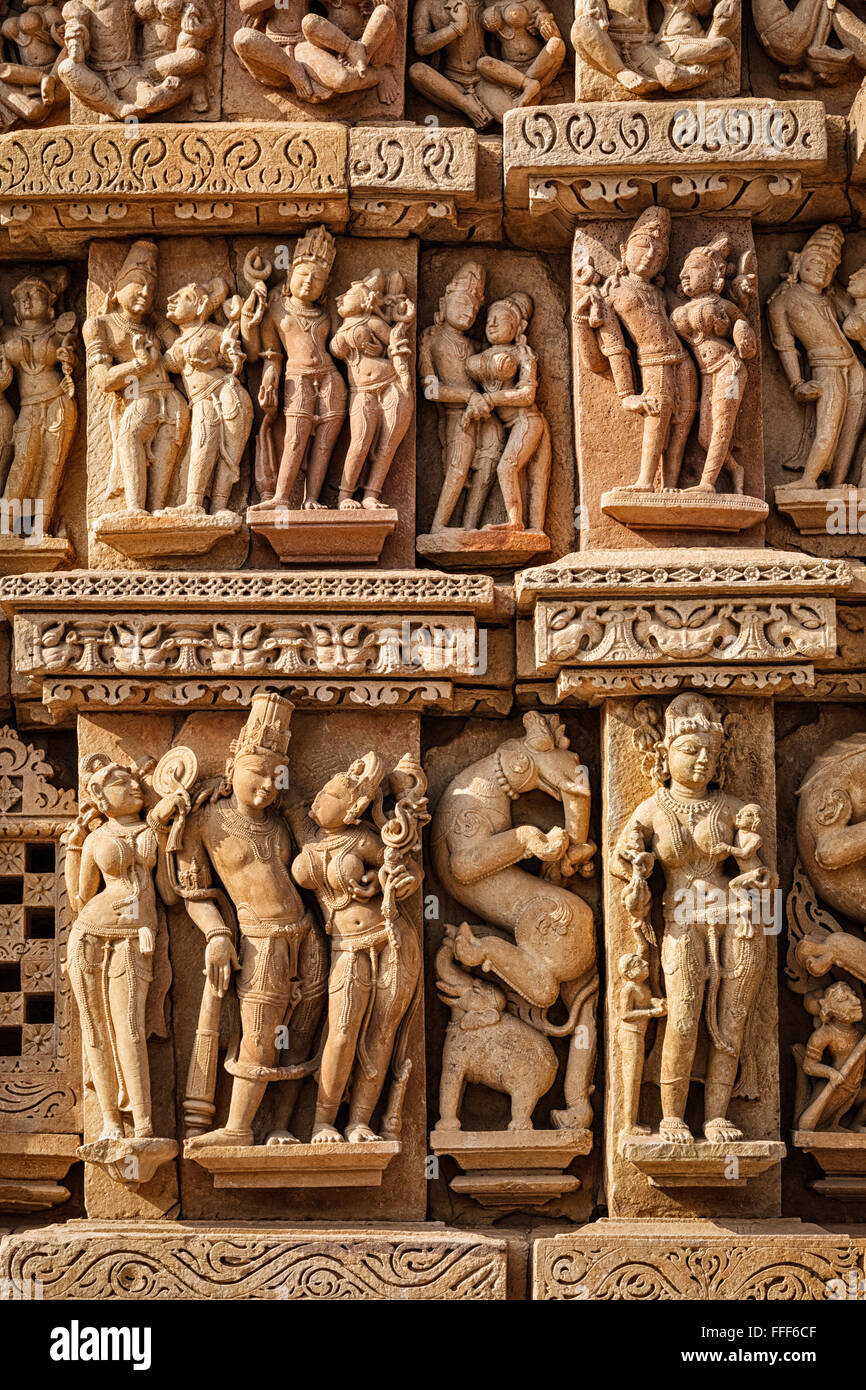 Sculptures on Adinath Jain Temple, Khajuraho Stock Photo - Alamy