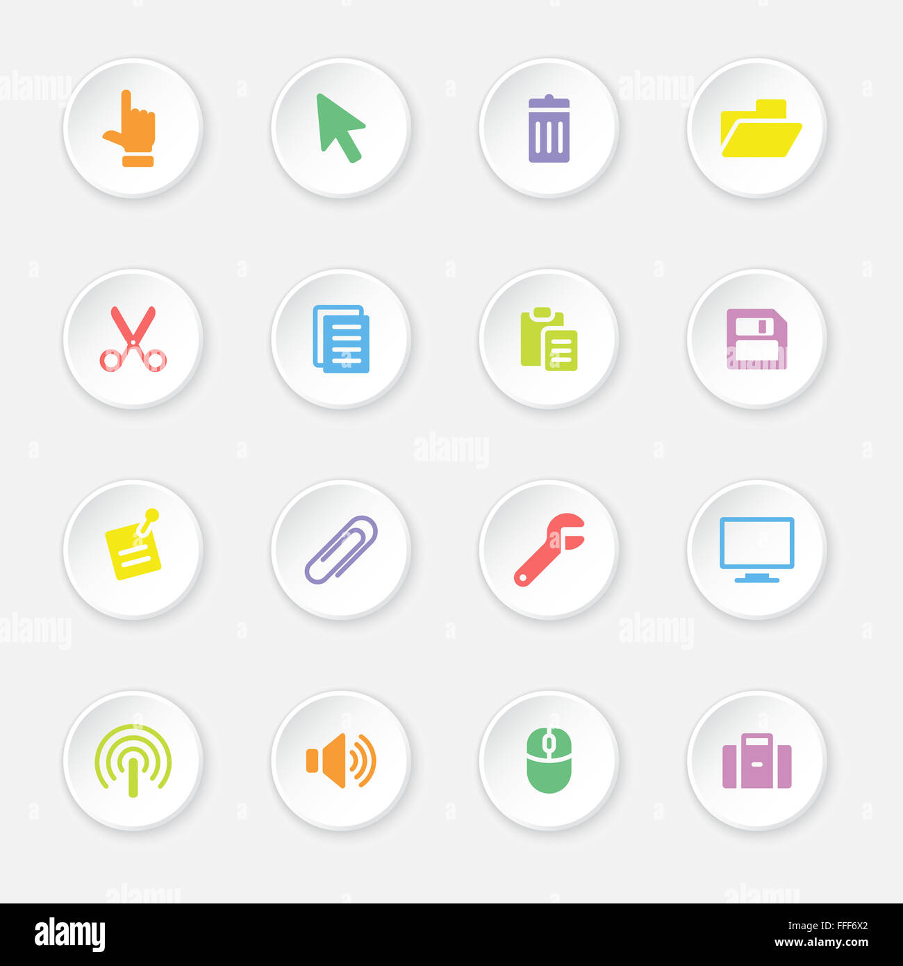 [JPEG] colorful web icon set 3 on white circle button with soft shadow ...
