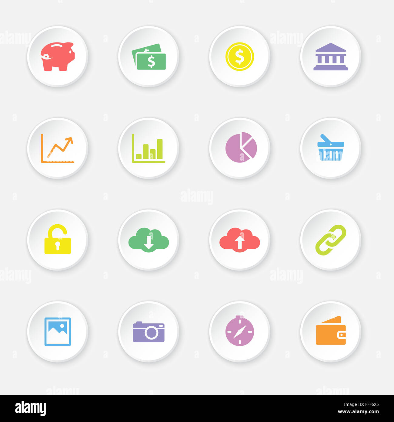 [JPEG] colorful web icon set 4 on white circle button with soft shadow ...