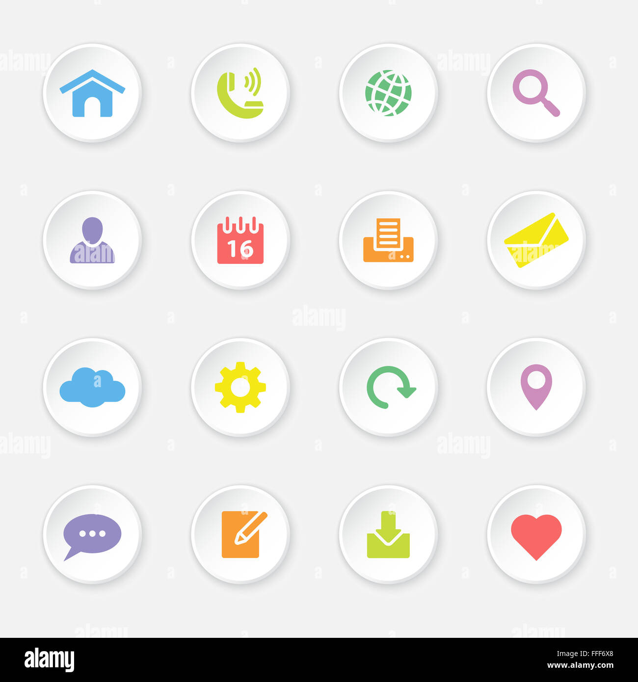 [JPEG] colorful web icon set 1 on white circle button with soft shadow ...