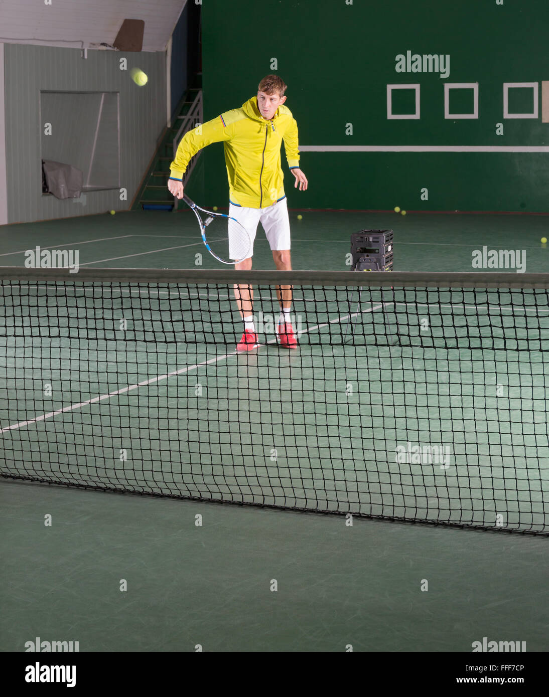 Professional tennis player have a training at indoor court Stock Photo ...
