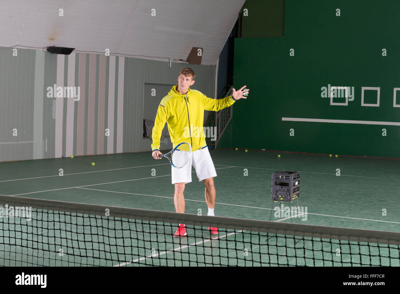 Professional tennis player have a training at indoor court Stock Photo ...