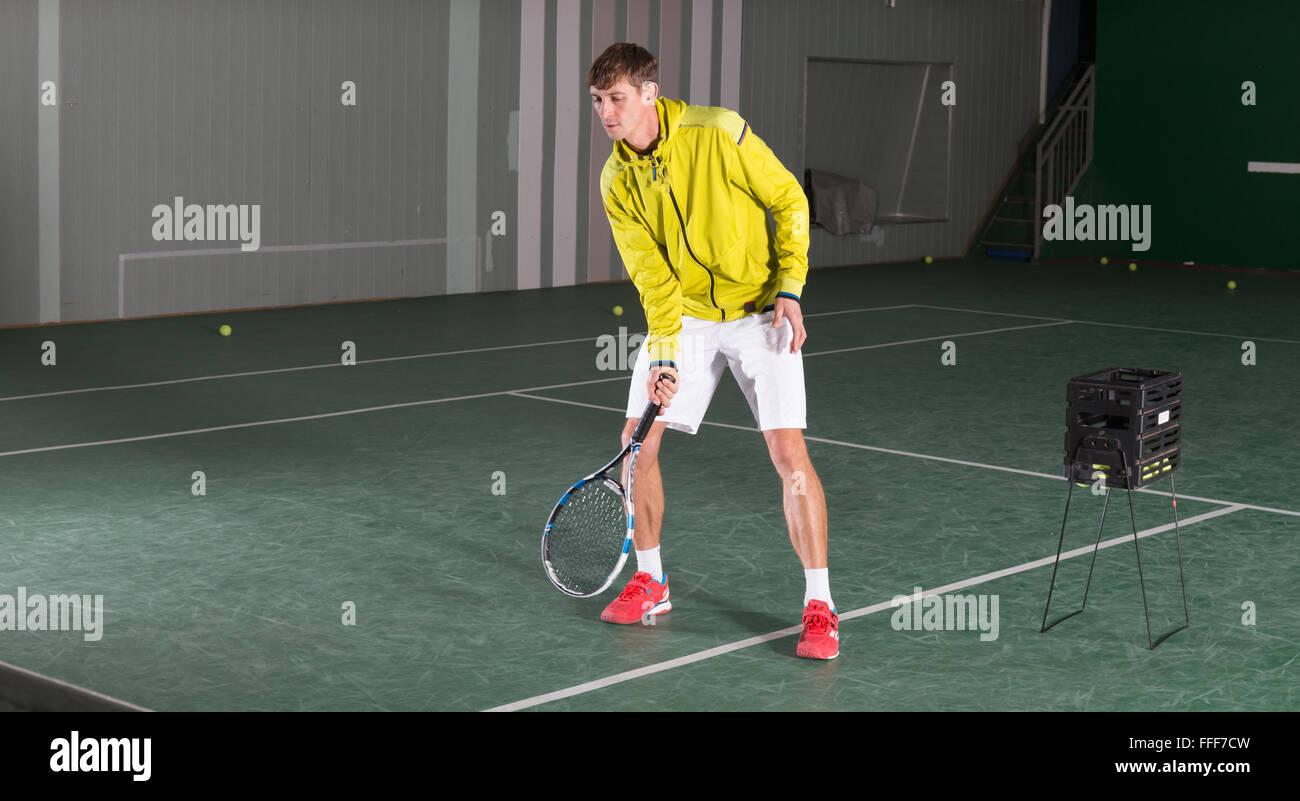 Professional tennis player have a training at indoor court Stock Photo ...