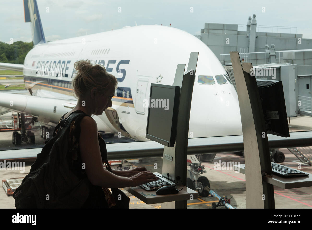 A380 double decker Airbus at Changi Airport,Singapore Stock Photo - Alamy