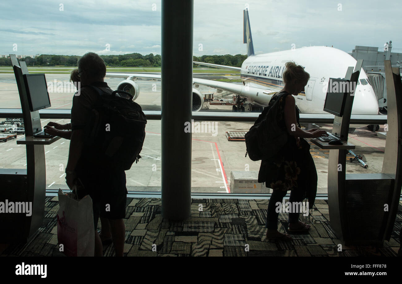 A380 double decker Airbus at Changi Airport,Singapore Stock Photo - Alamy