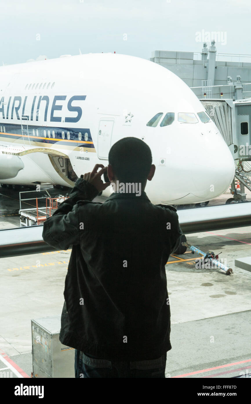 A380 double decker Airbus at Changi Airport,Singapore Stock Photo - Alamy