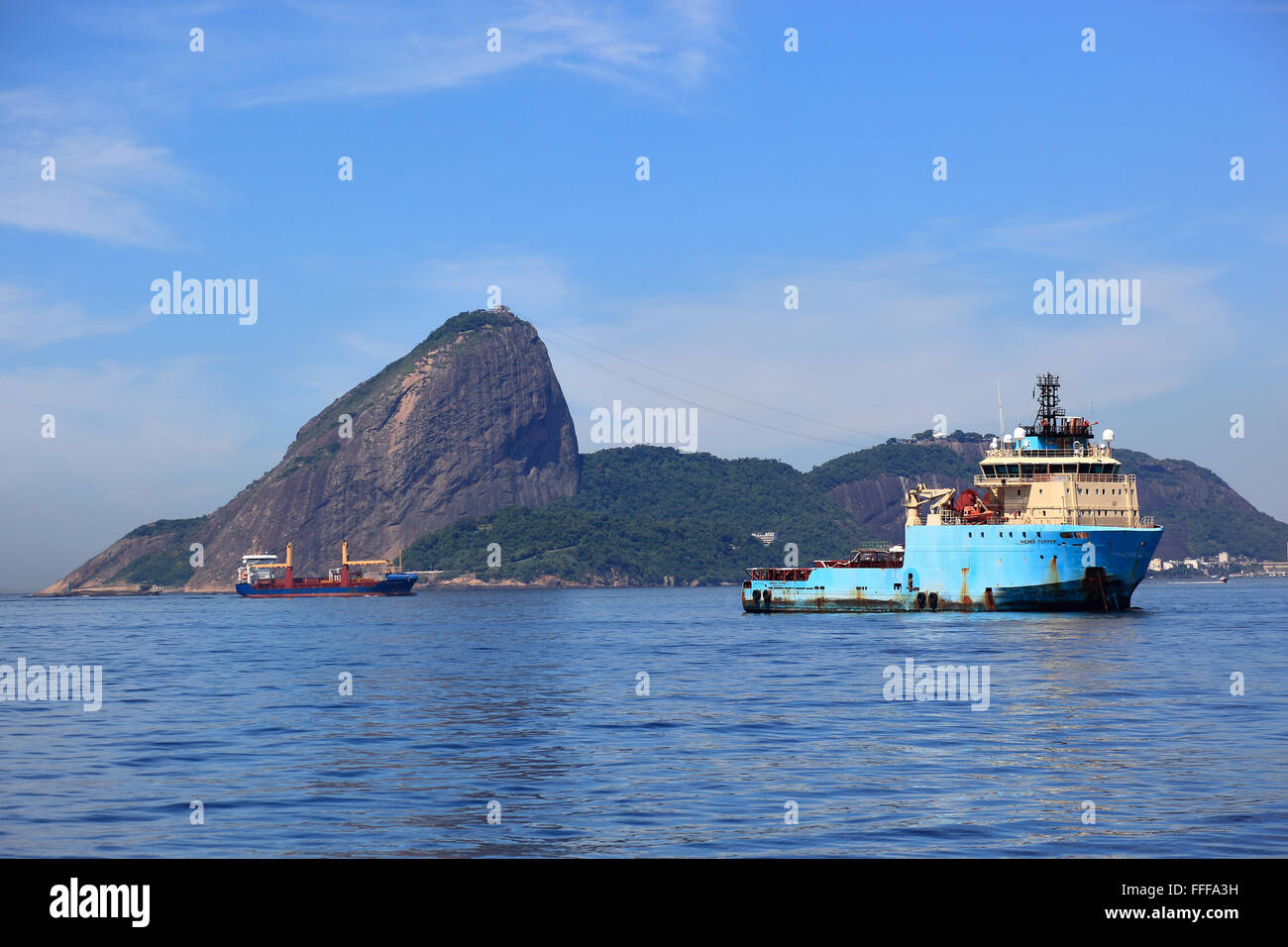 Freight Ferry in the bay. The Baia de Guanabara Bay in the east of Rio ...