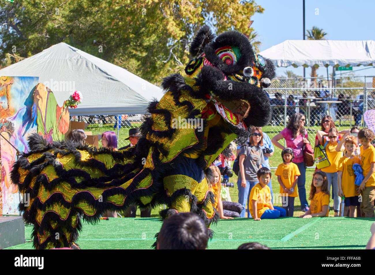Phoenix, Arizona, USA. 12th February, 2016. Dancers dressed in a lion ...
