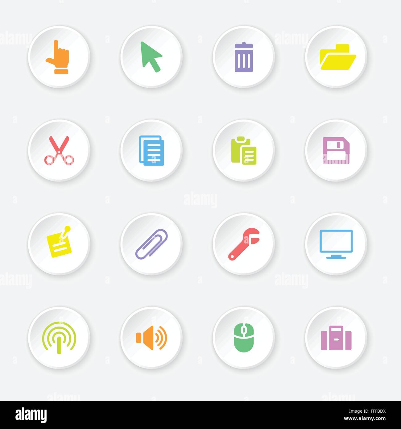 colorful web icon set 3 on white circle button with soft shadow Stock ...