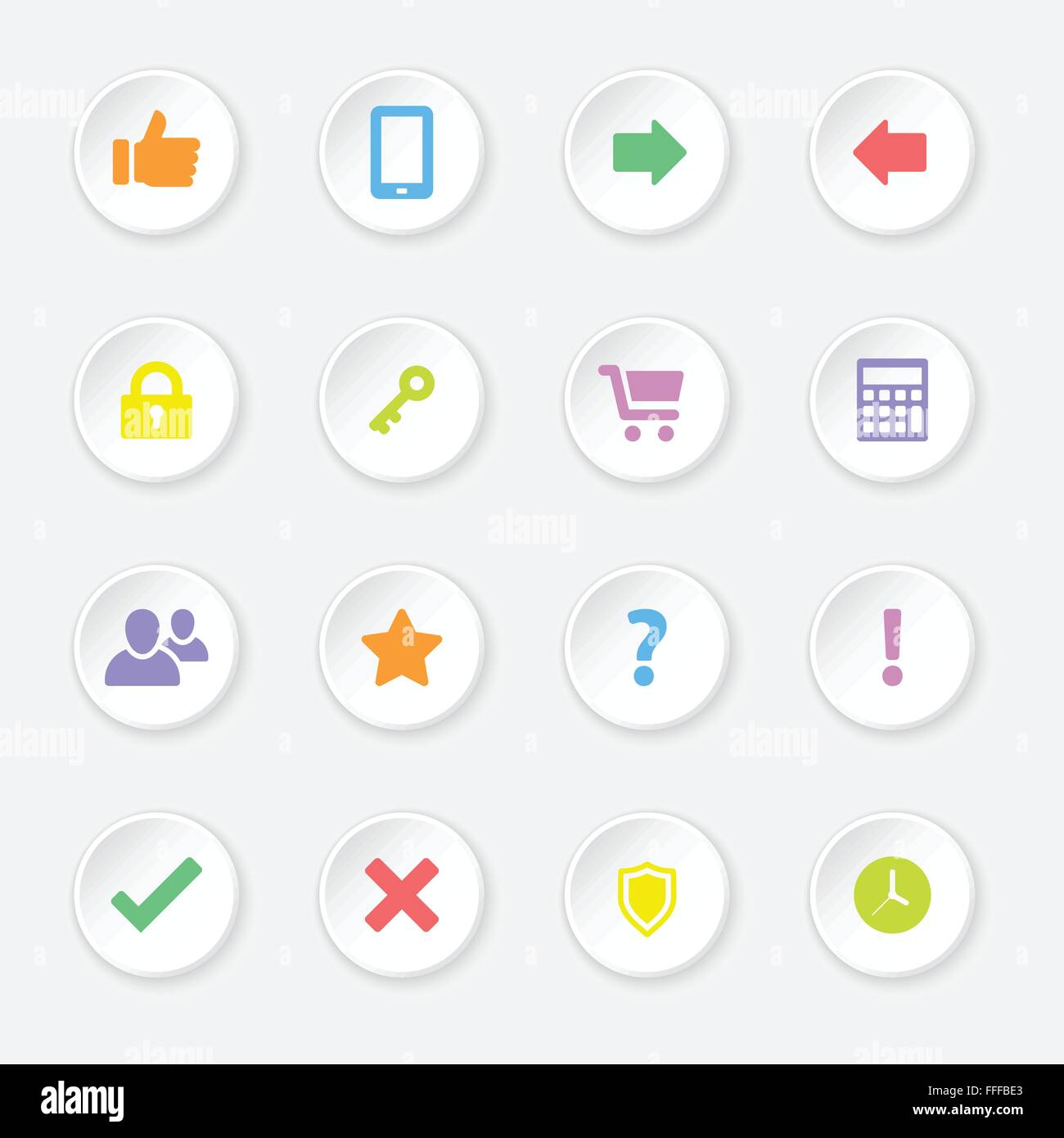 colorful web icon set 2 on white circle button with soft shadow Stock ...