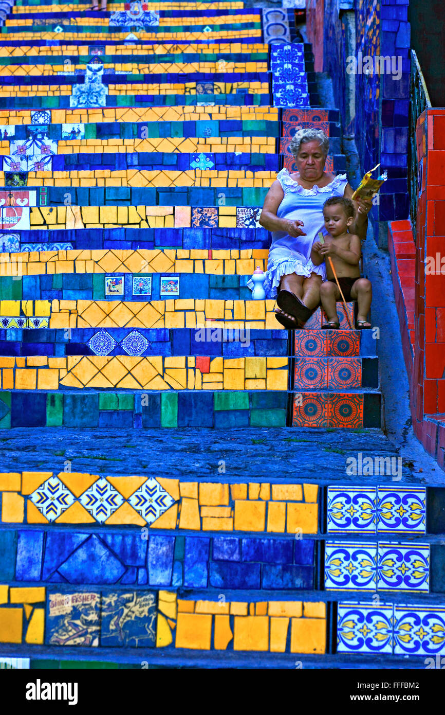 Esaderia do Selaron, tiles stairs from Santa Teresa to district of Lapa ...