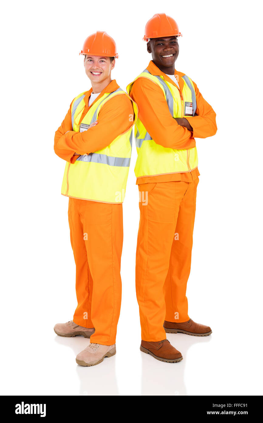 professional male engineers standing back to back Stock Photo - Alamy