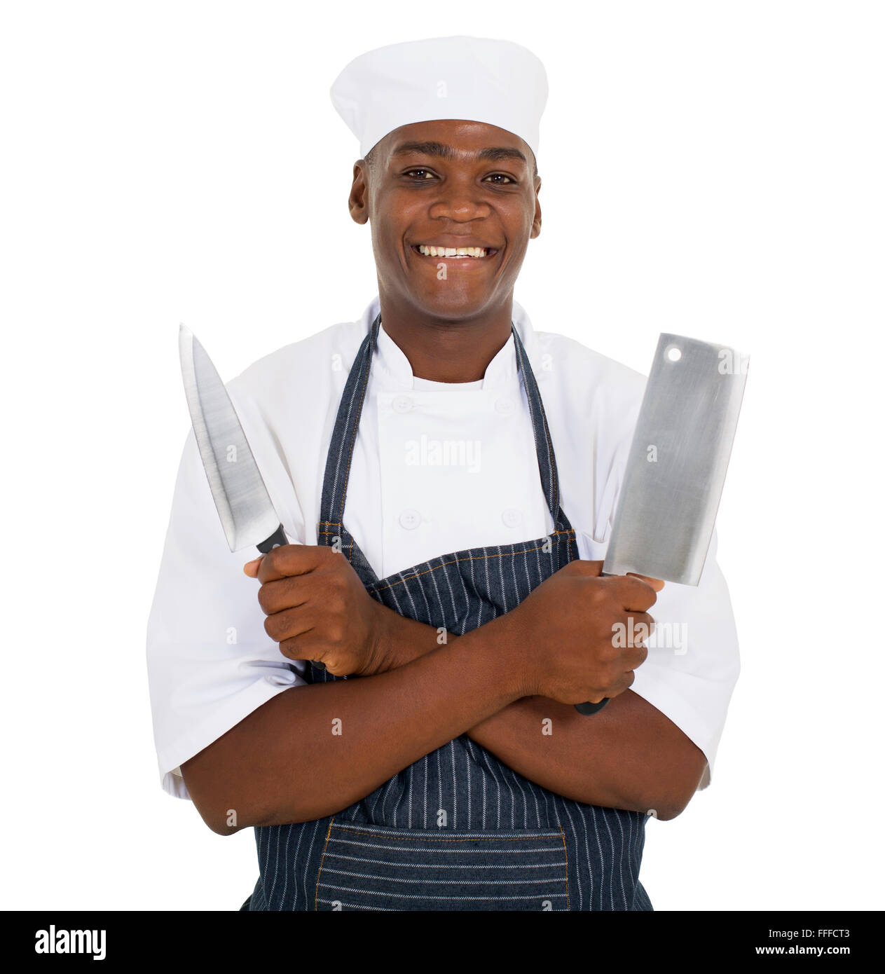 portrait young restaurant chef holding knives Stock Photo - Alamy