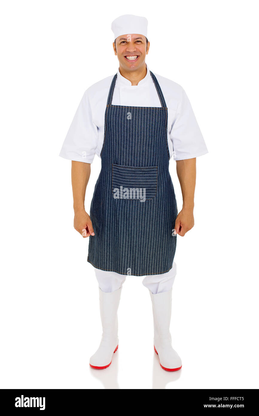 mature male butcher standing on white background Stock Photo - Alamy
