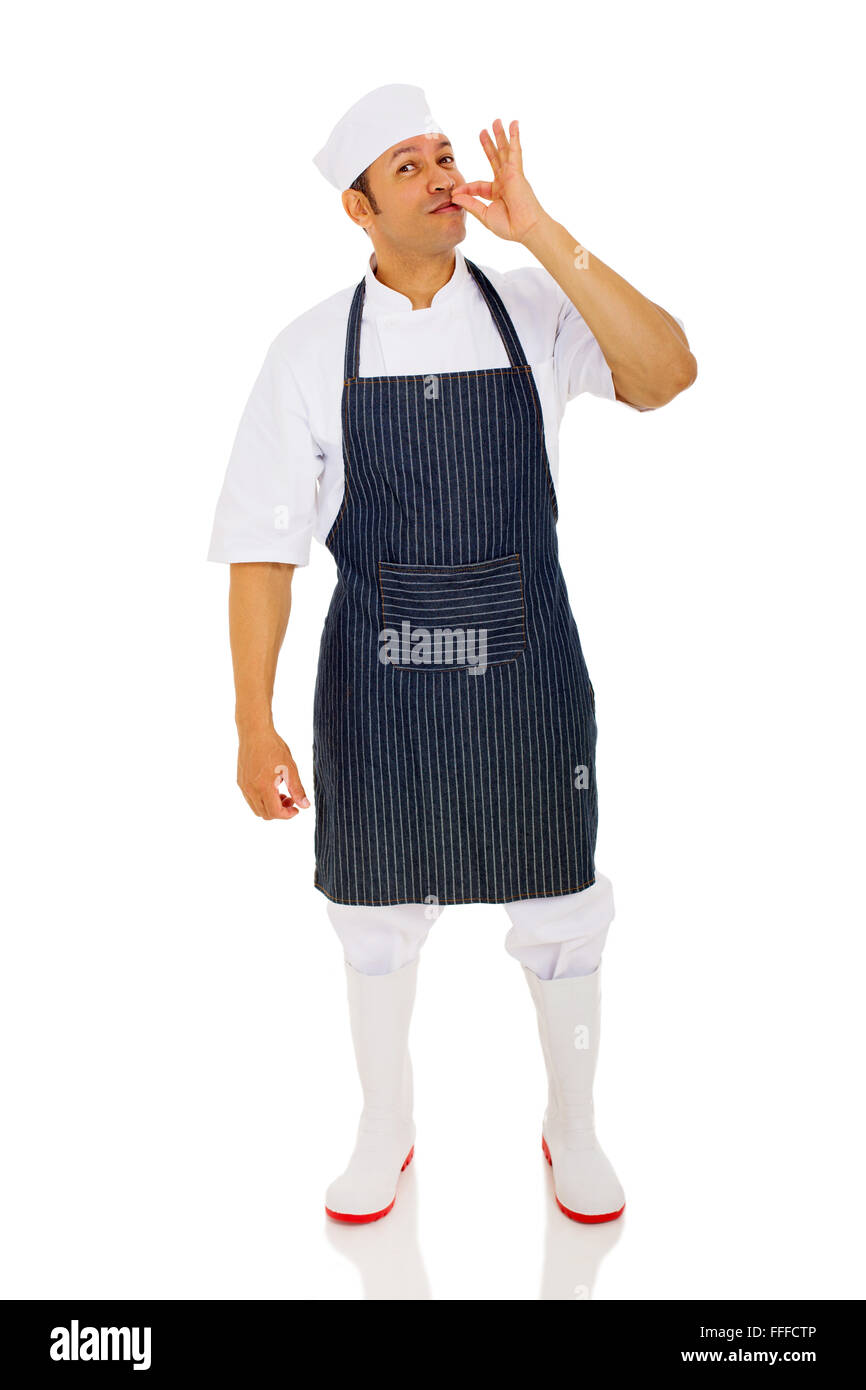 middle aged chef making delicious hand sign Stock Photo - Alamy
