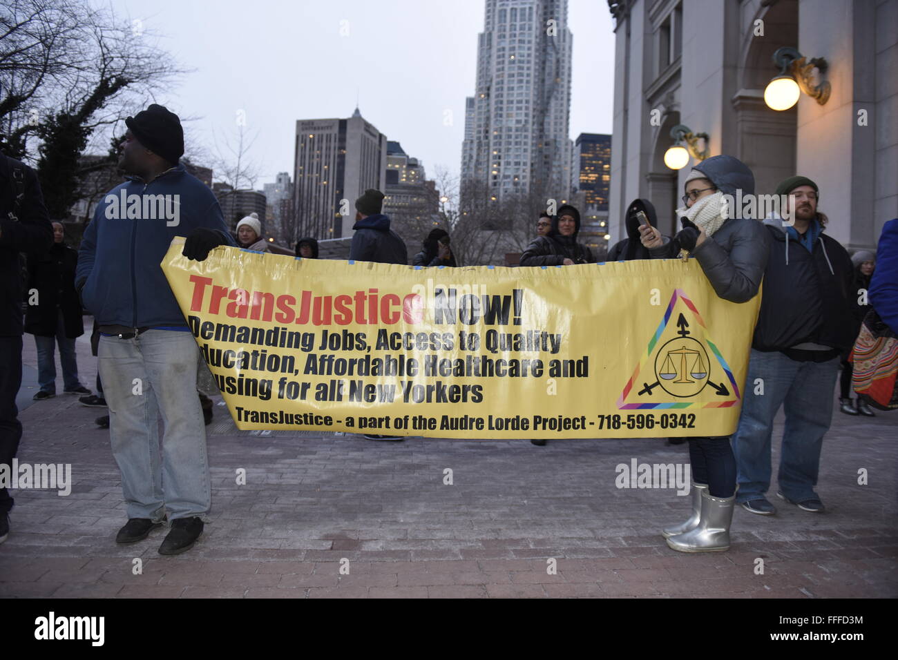 New York, United States. 12th Feb, 2016. Members of TransJustice Press ...