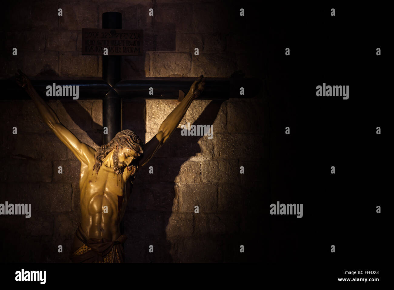 Old medieval crucifix in Italian church - made of wood Stock Photo - Alamy
