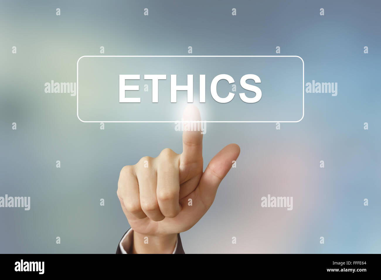 business hand pushing ethics button on blurred background Stock Photo ...