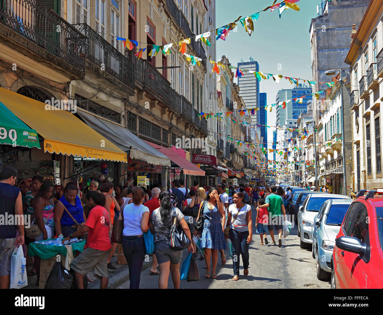 Scene the street Rua de Buenos Aires, district Centro, center of Rio de ...