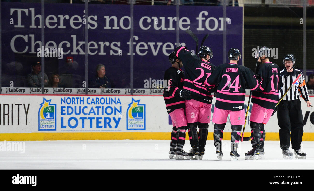 The Checkers celebrate a goal during the AHL game between the San Diego ...