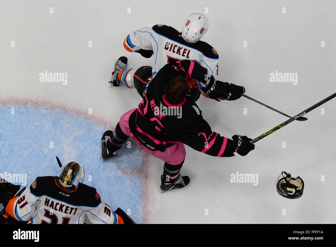 Charlotte Checkers C Ethan Werek (25) loses his helmet during the AHL ...
