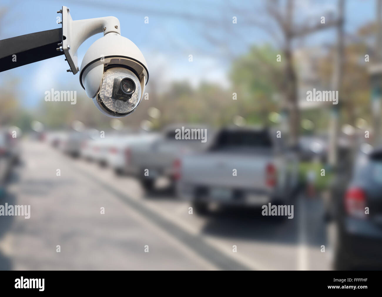 Closeup image of CCTV security camera outdoor at car park Stock Photo ...