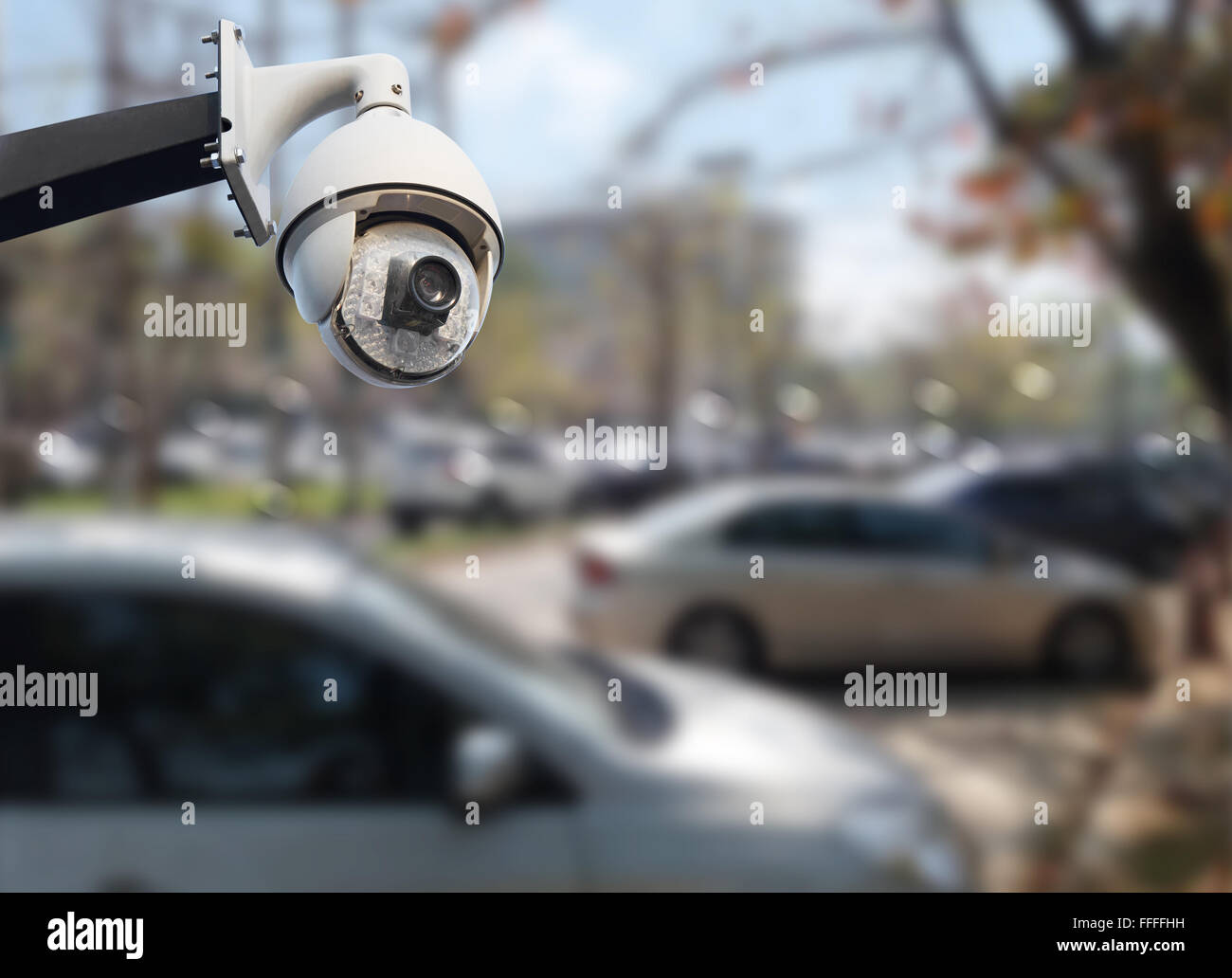 Closeup image of CCTV security camera outdoor at car park Stock Photo ...