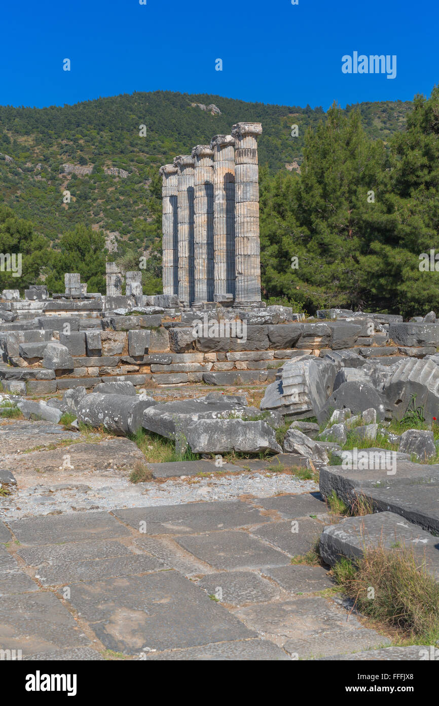 Temple of Athena, Ruins of ancient Priene, Aydin Province, Turkey Stock ...