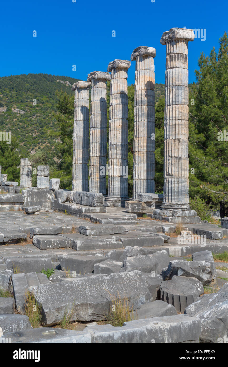Temple of Athena, Ruins of ancient Priene, Aydin Province, Turkey Stock ...