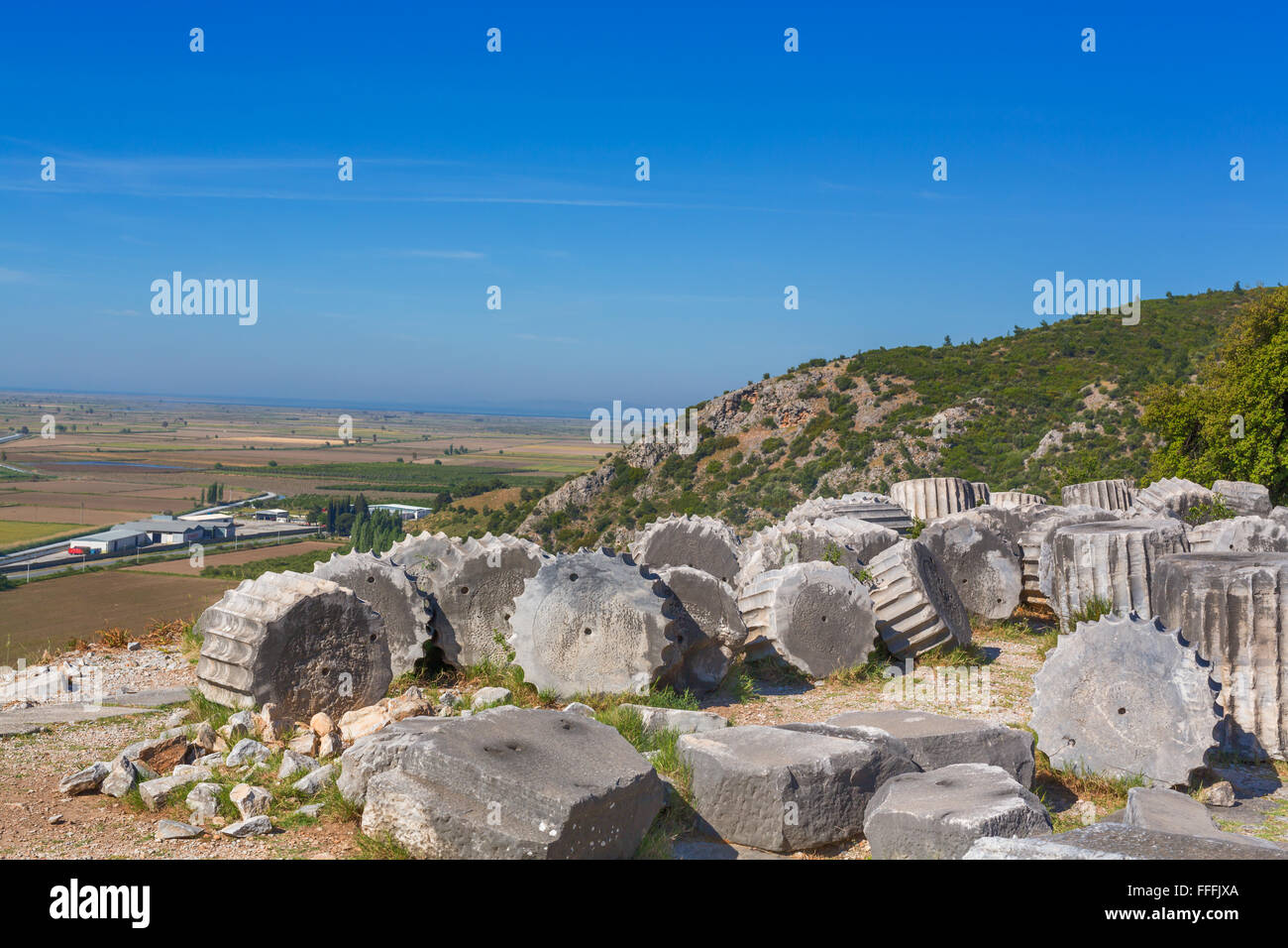 Temple of Athena, Ruins of ancient Priene, Aydin Province, Turkey Stock ...
