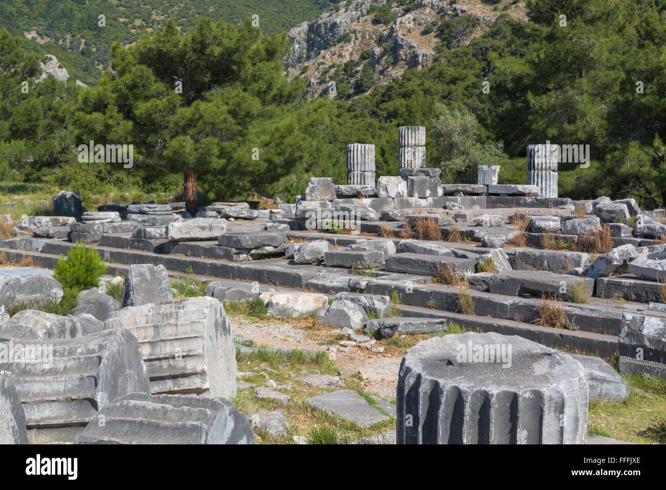Temple of Athena, Ruins of ancient Priene, Aydin Province, Turkey Stock ...