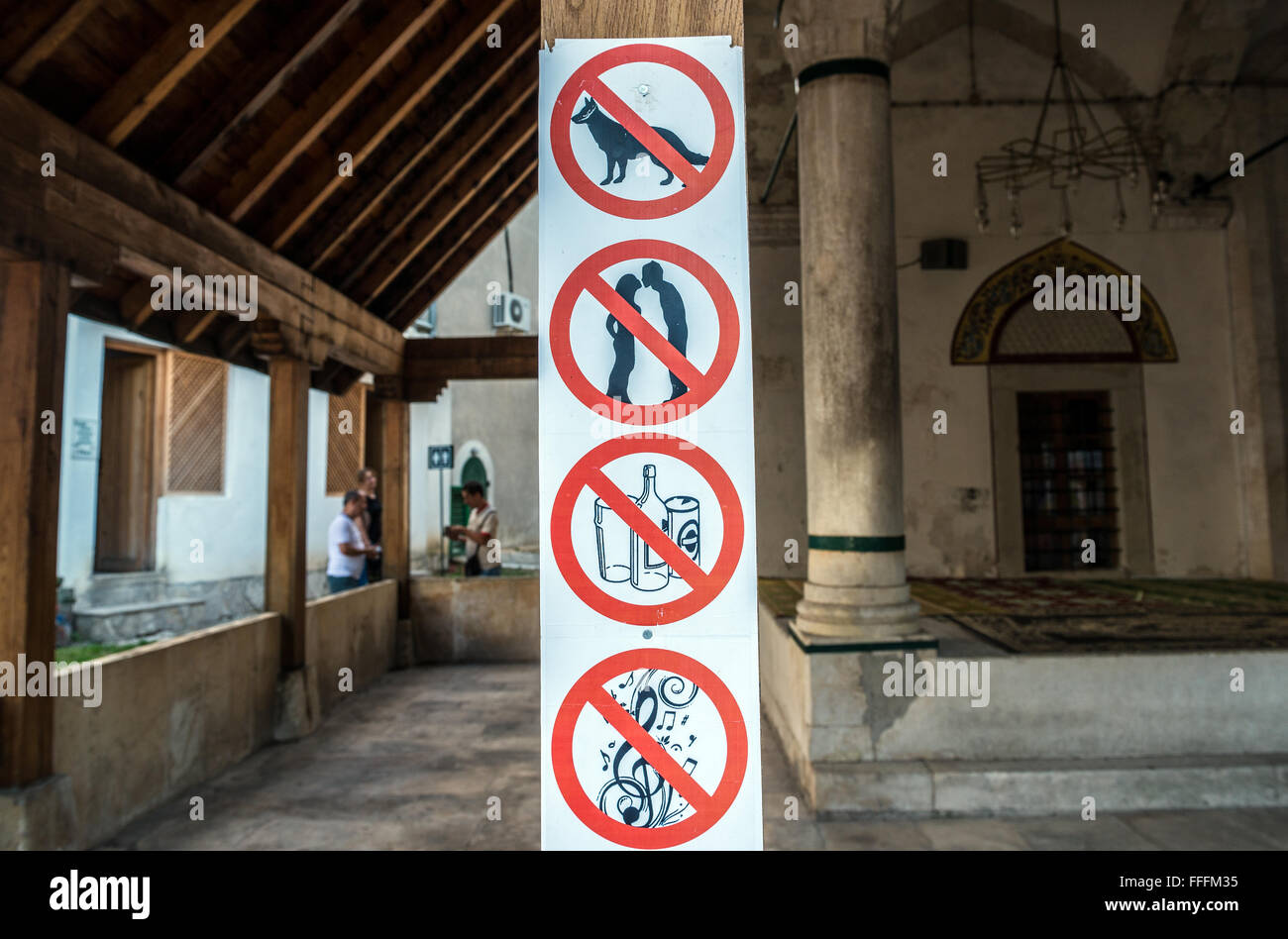 no signs in front of Koski Mehmed Pasha Mosque in Mostar city, Bosnia ...