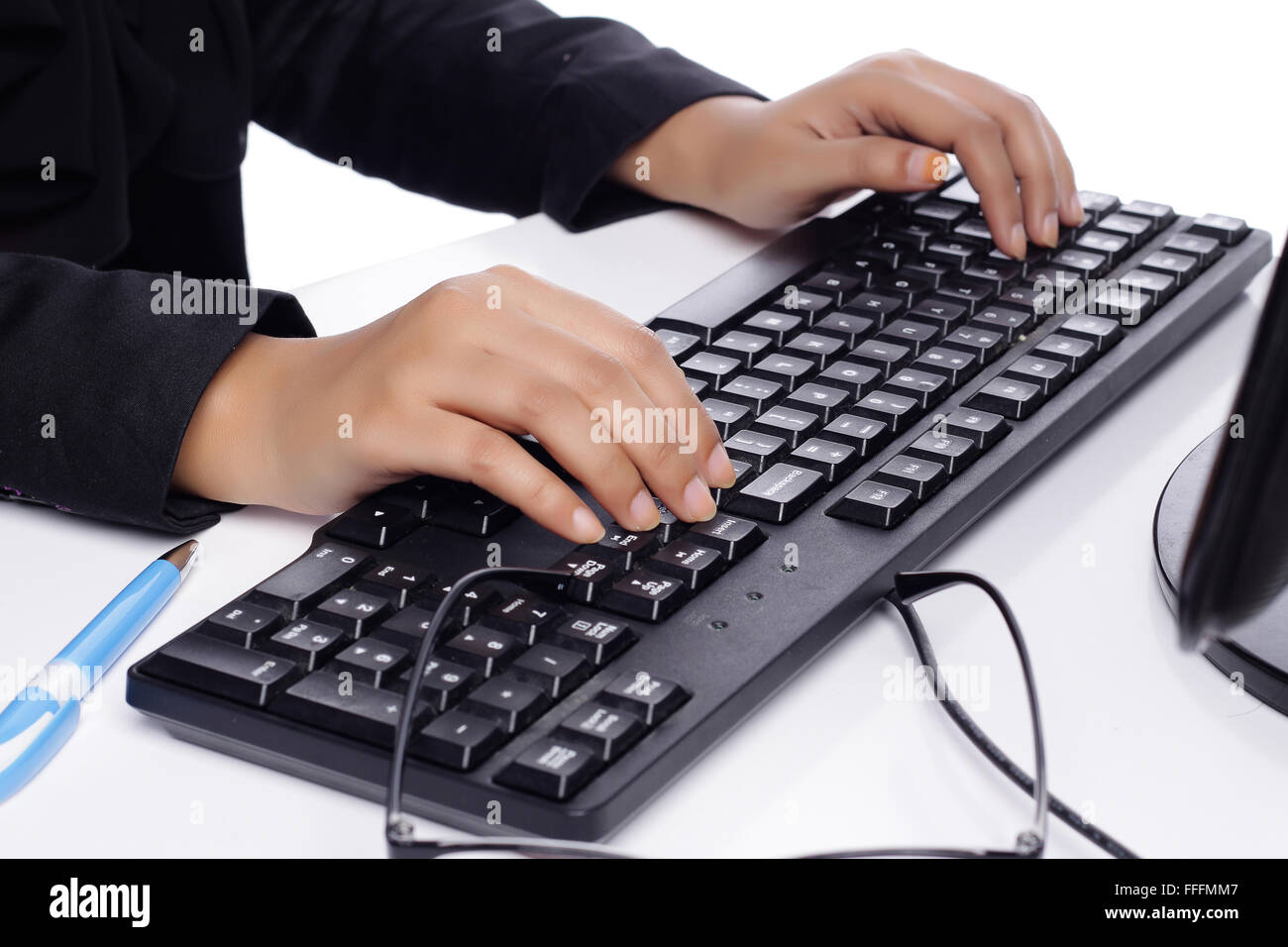 woman hand working on a keyboard close up Stock Photo - Alamy