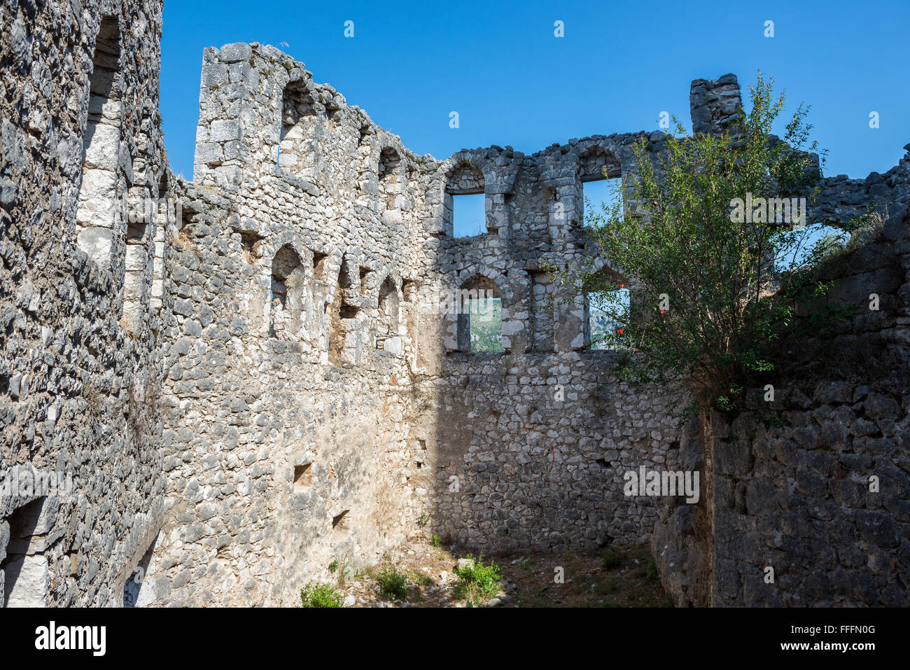 Ruins of wall of medieval citadel built by King Tvrtko I of Bosnia in ...
