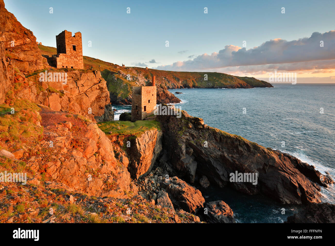 Botallack; The Crowns Engine Houses; Sunset; Cornwall; UK Stock Photo ...
