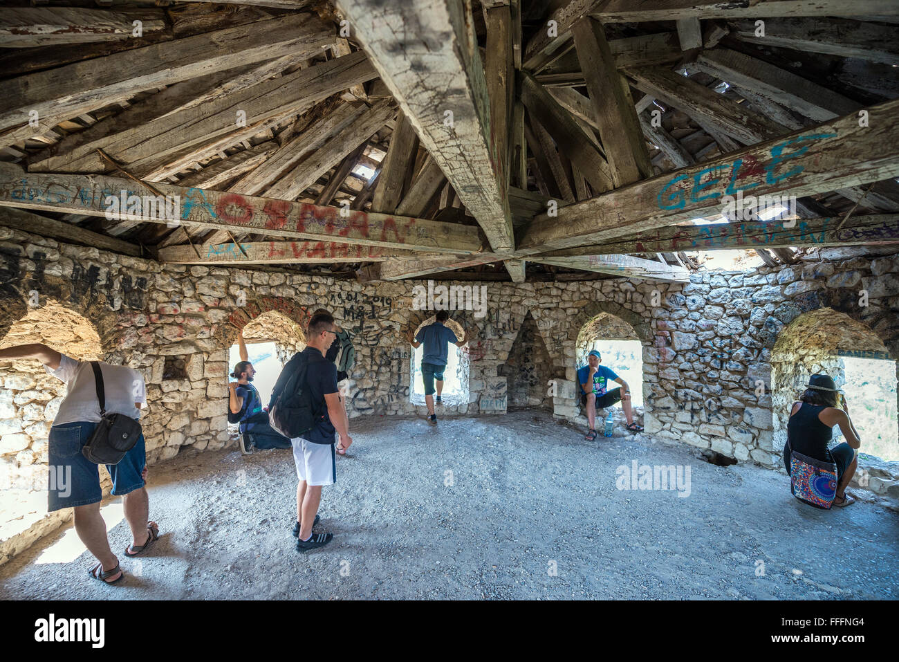 Wooden roof of tower in medieval citadel built by King Tvrtko I of ...
