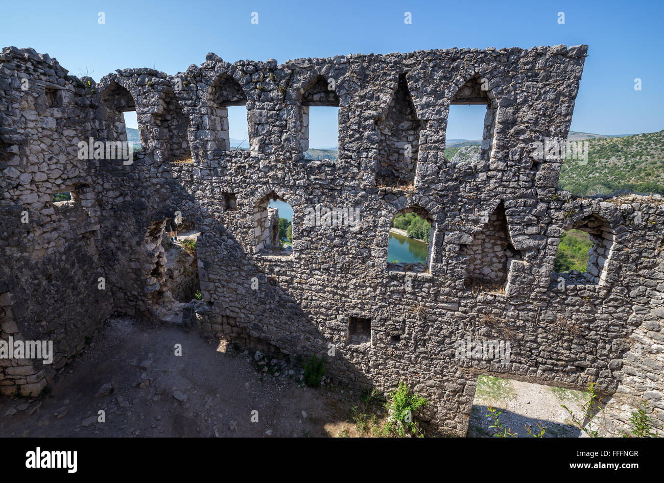 Ruins of wall of medieval citadel built by King Tvrtko I of Bosnia in ...