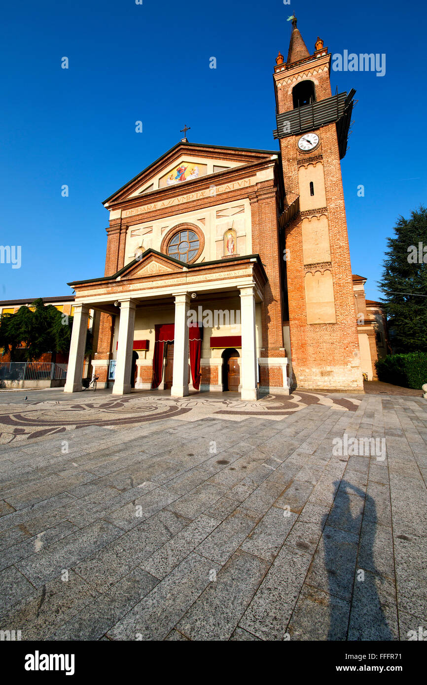 in the parabiago old church closed brick tower sidewalk italy lombardy ...