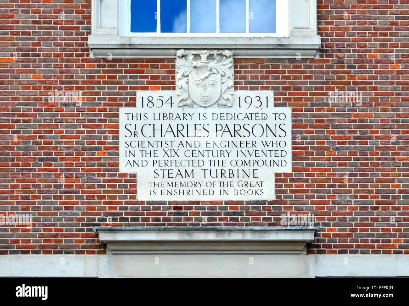 London, England, UK. Plaque on the facade of the Charles Parsons ...