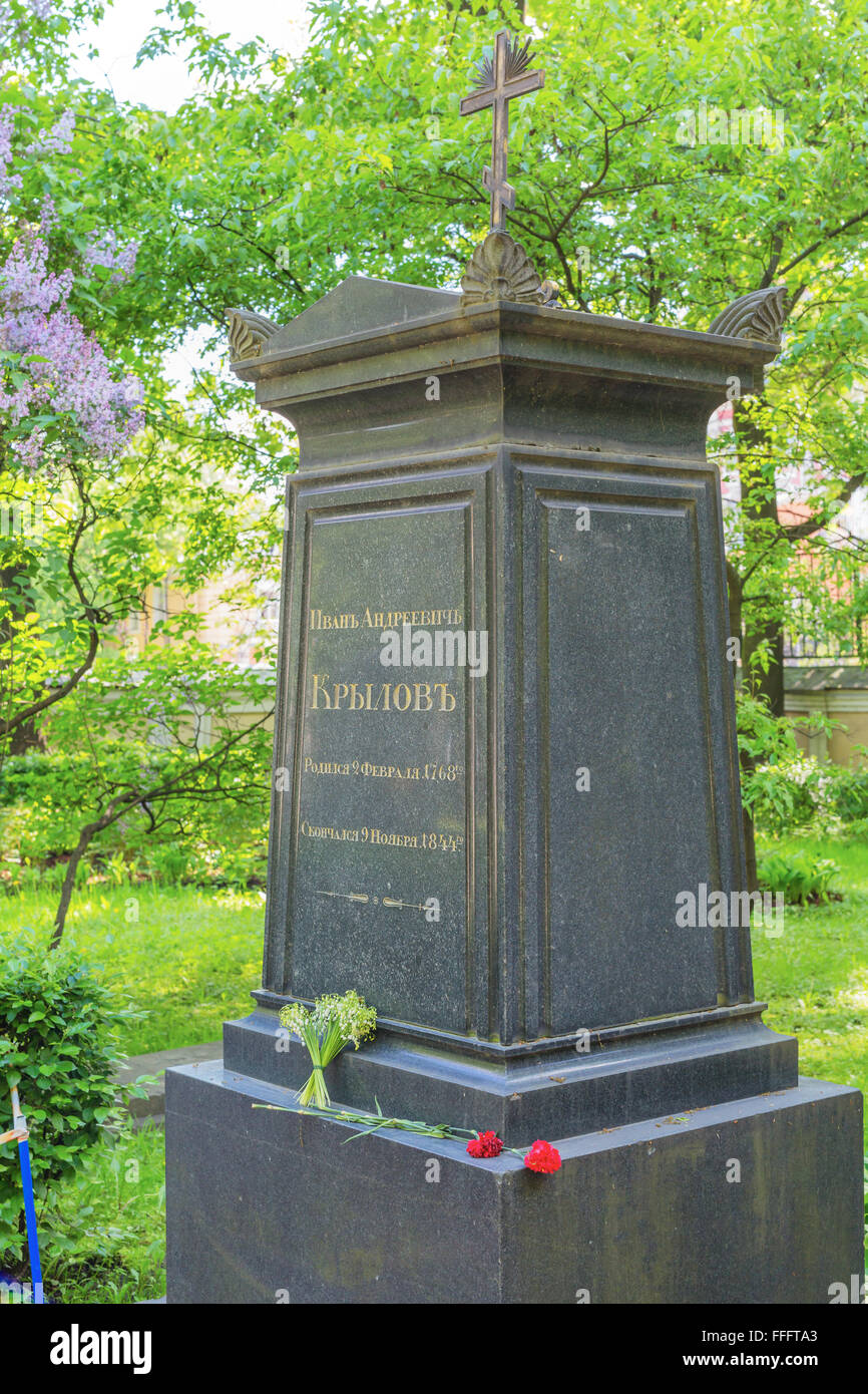 Grave of poet Ivan Krylov, Tikhvin Cemetery, Alexander Nevsky Lavra ...