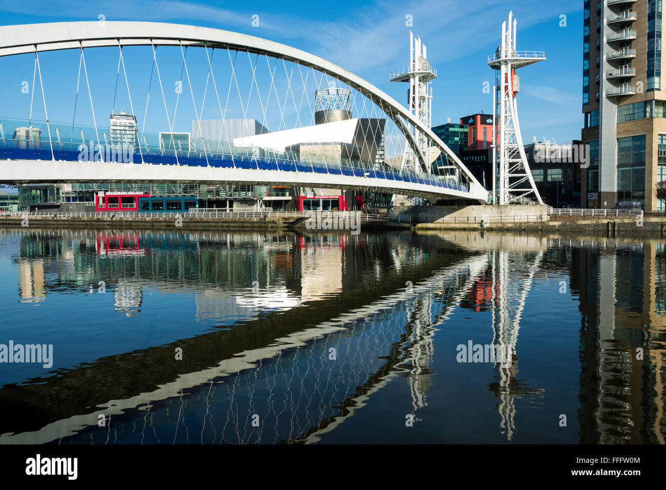 The Millennium (Lowry) footbridge reflected in the Manchester Ship ...