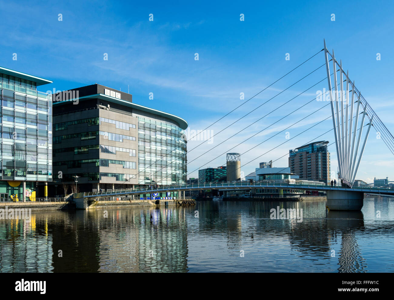 Mediacityuk footbridge bbc studio buildings hi-res stock photography ...