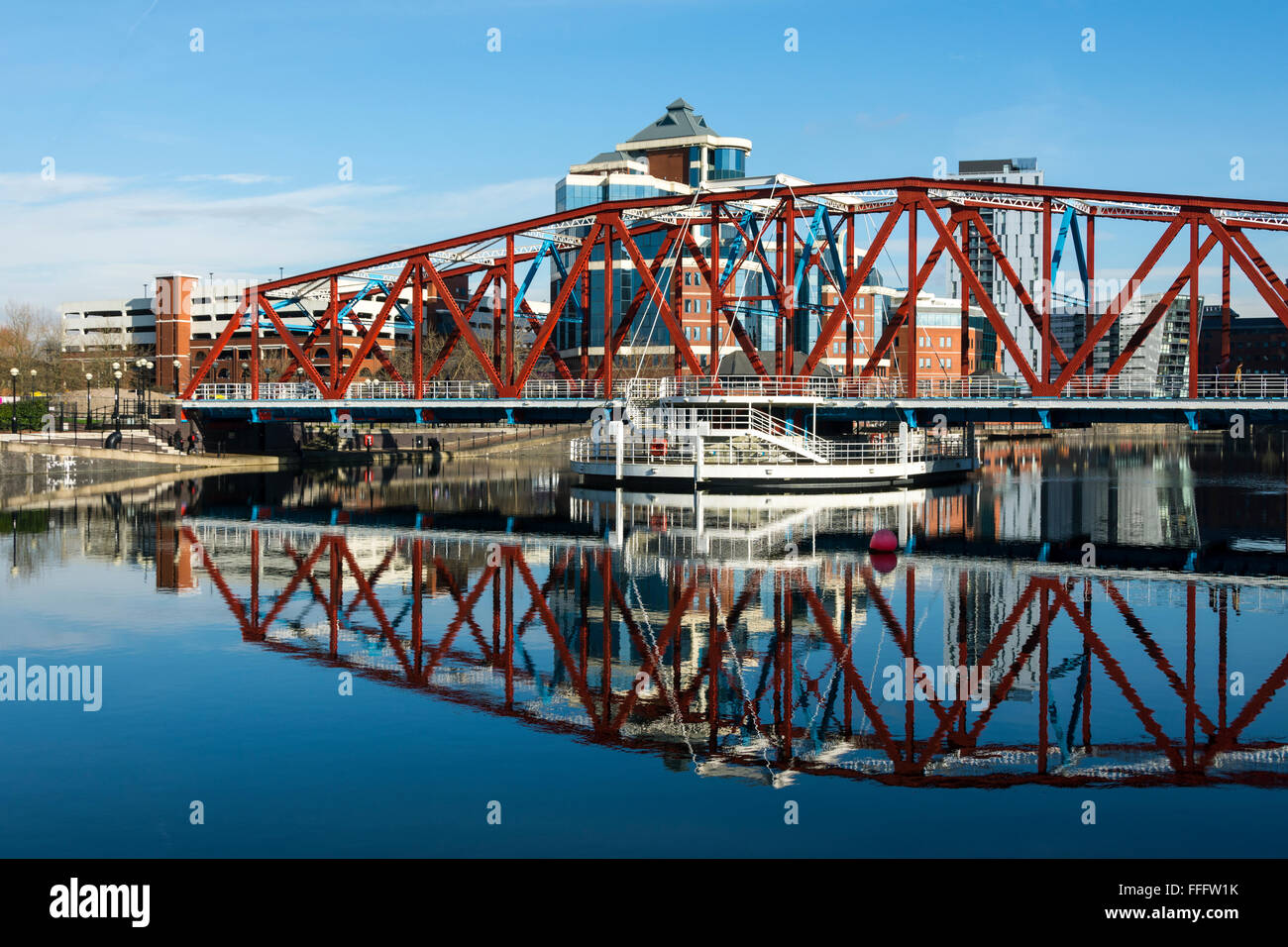 The Detroit Bridge from Huron Basin, Salford Quays, Manchester, England ...