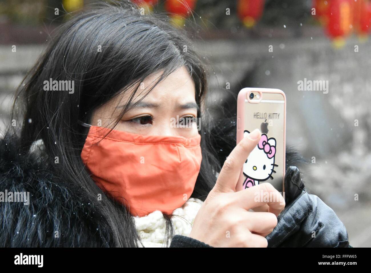 Jinan, China's Shandong Province. 13th Feb, 2016. A tourist takes ...