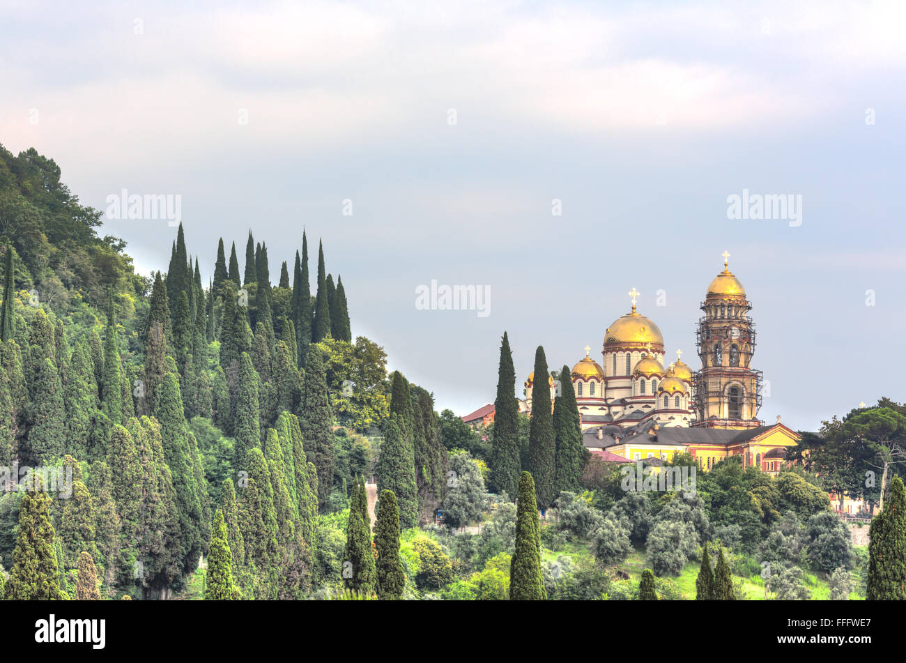 View of New Athos Monastery from Anacopia mountain, New Athos, Abkhazia ...